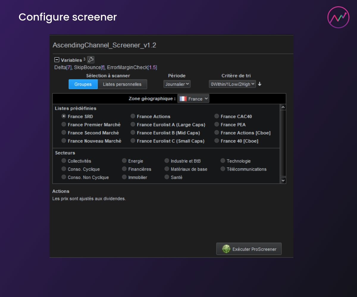 Ascending Channel – Screener & Indicator bundle
